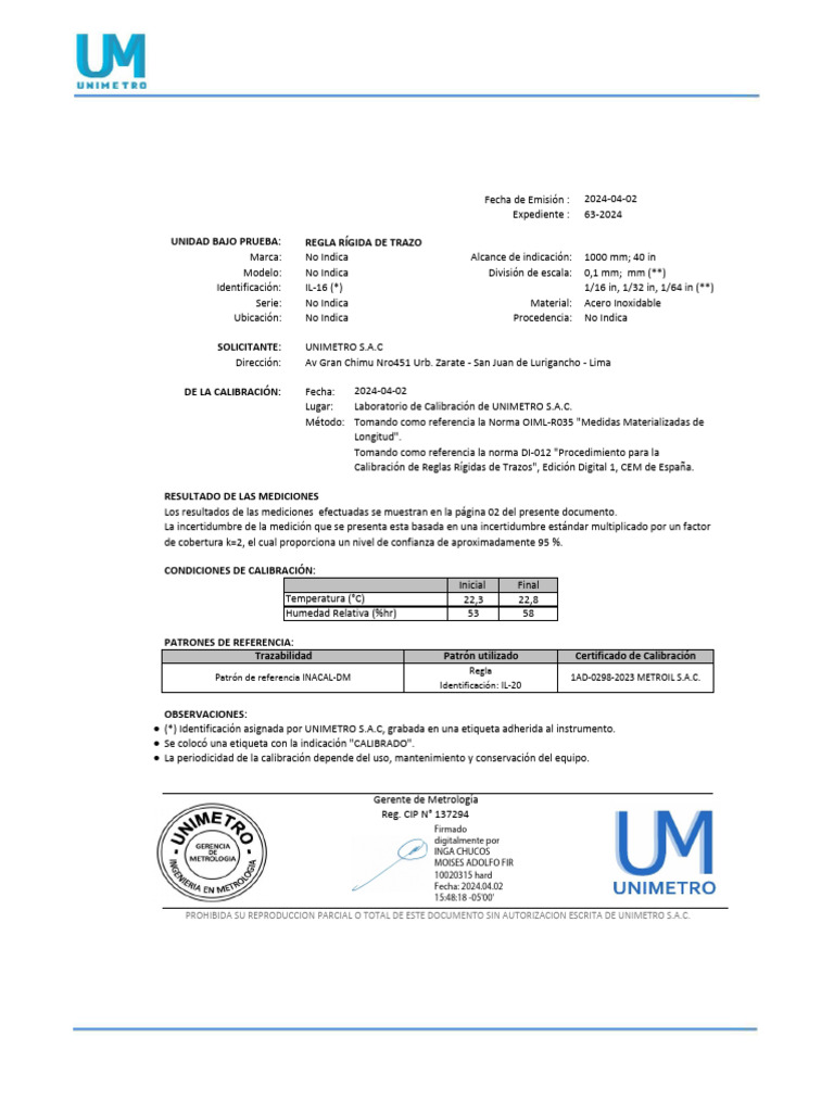 Clu-227-2024 Exp 063 2024 Regla Rigida | PDF | Calibración | Metrología