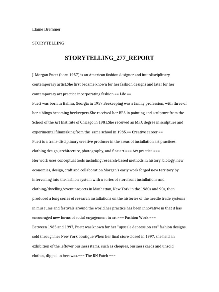 Storytelling 277 Report | PDF | American Art | The Arts