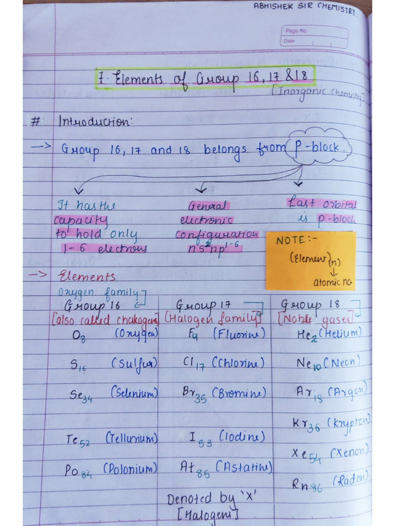 Chemistry 7. Elements of Group 16, 17 and 18 by Abhishek Sir . | PDF