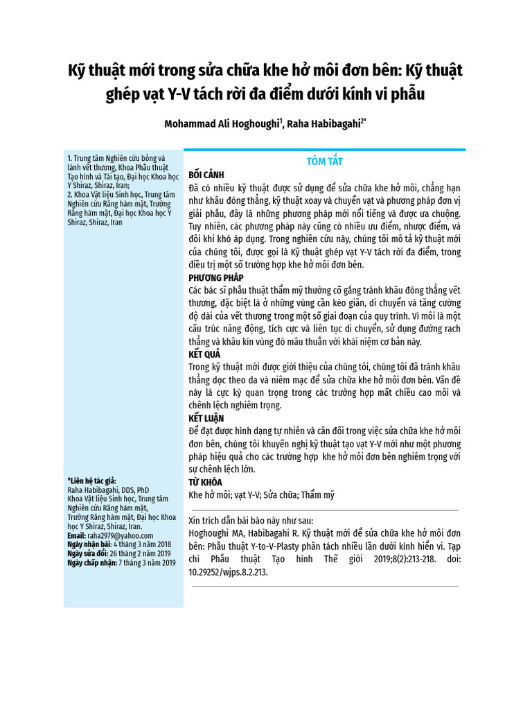 Bản Dịch Novel Technique to Repair Unilateral Cleft Lip: Separated ...
