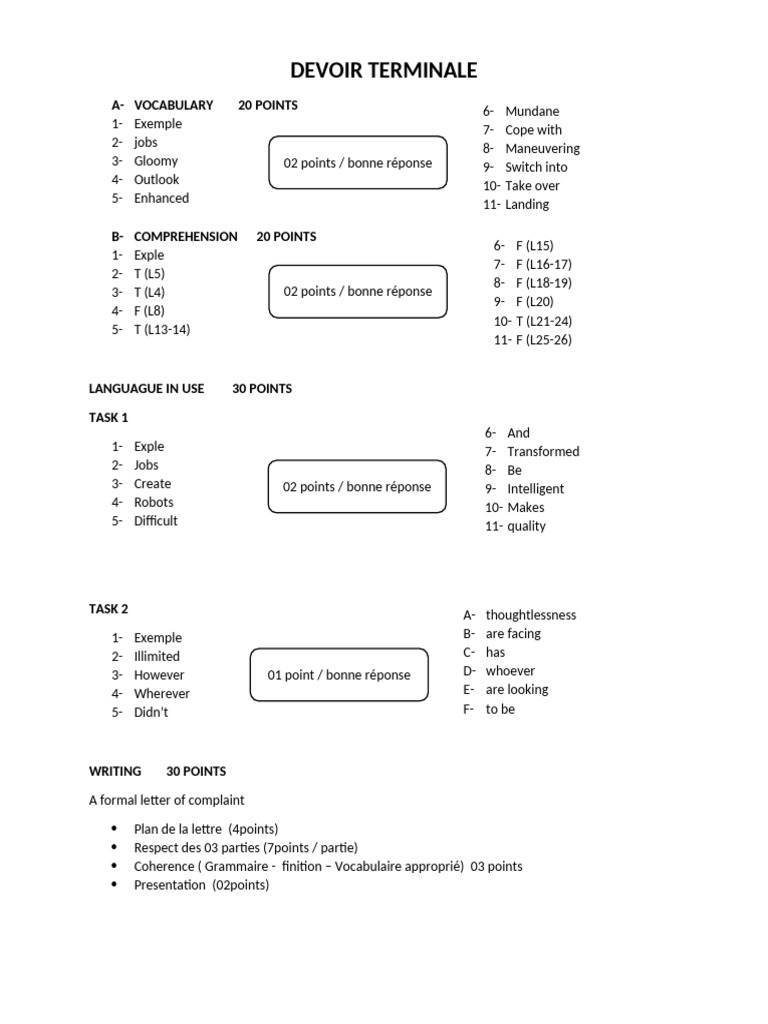 Bareme Devoir Terminale Anglais | PDF