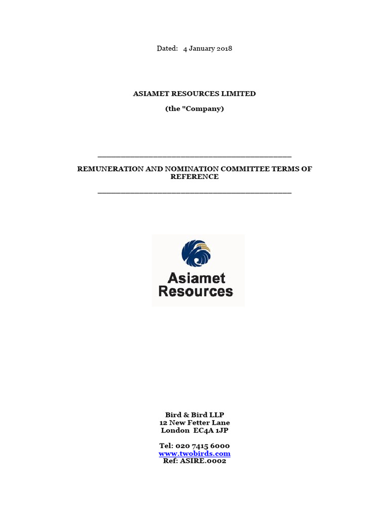 ARS Terms of Reference of Remuneration and Nomination Committee | PDF ...