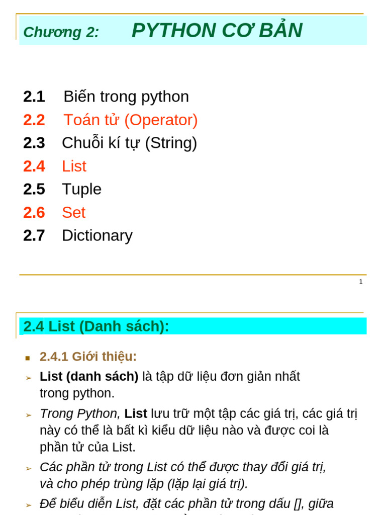 Chuong 2 - PYTHON - List | PDF