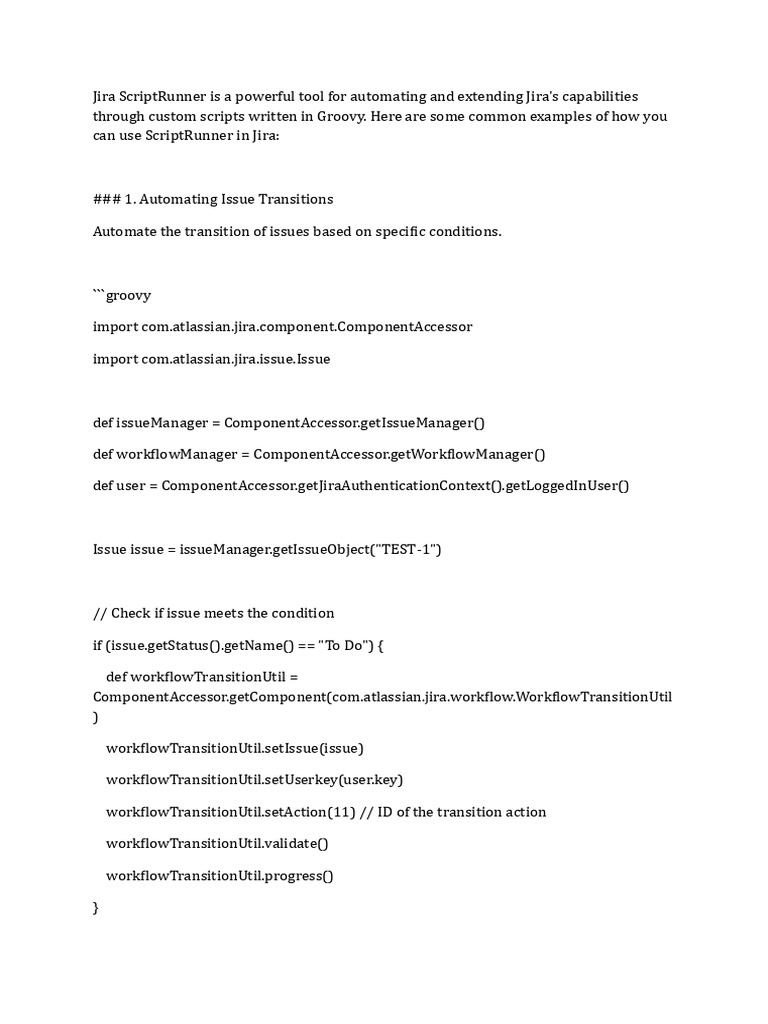 Jira Script Runner Groovy Examples | PDF | Software | Computing