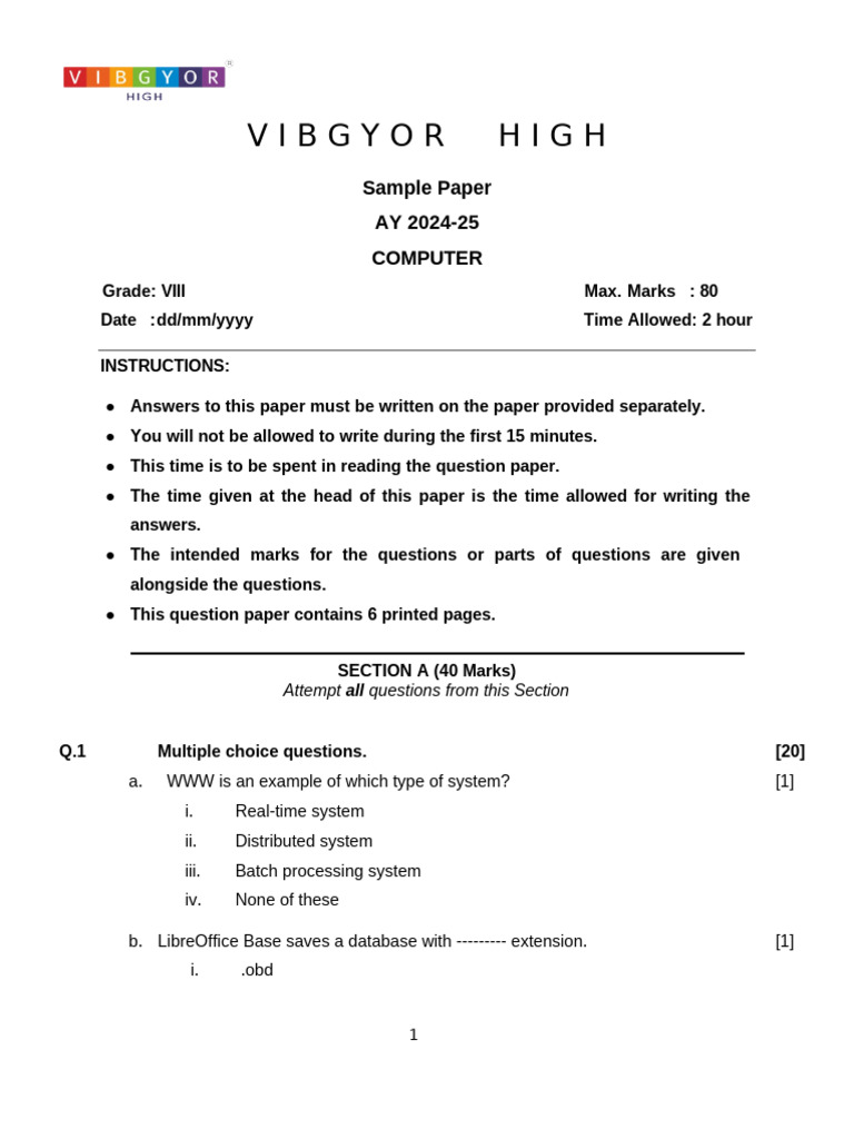 VH - GR8 - Computer - T1 - Sample QP | PDF | Software | Operating System