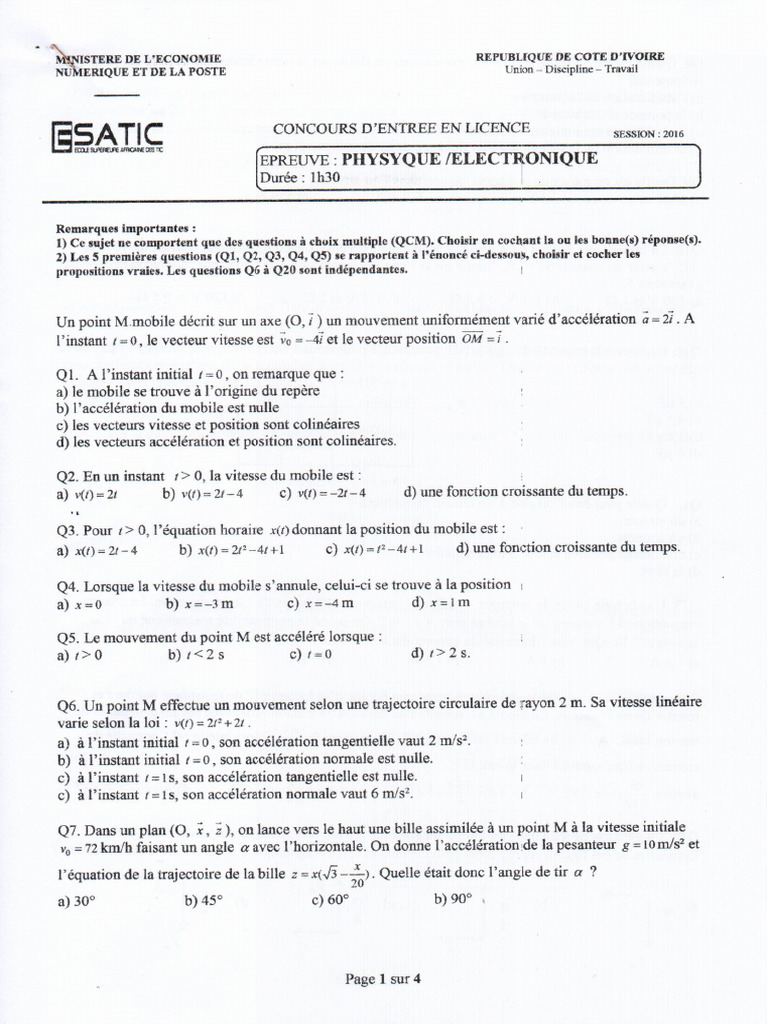 Sujet Concours Licence Esatic 2016 | PDF