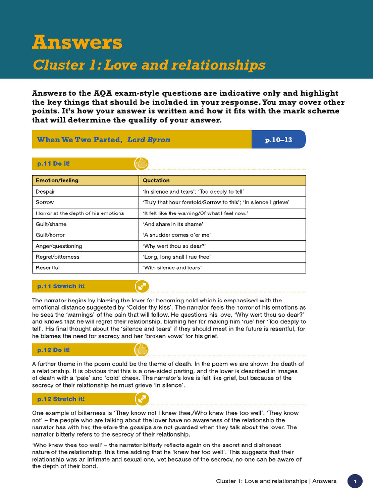 Love and Relationships Answers 1906728 | PDF | Poetry