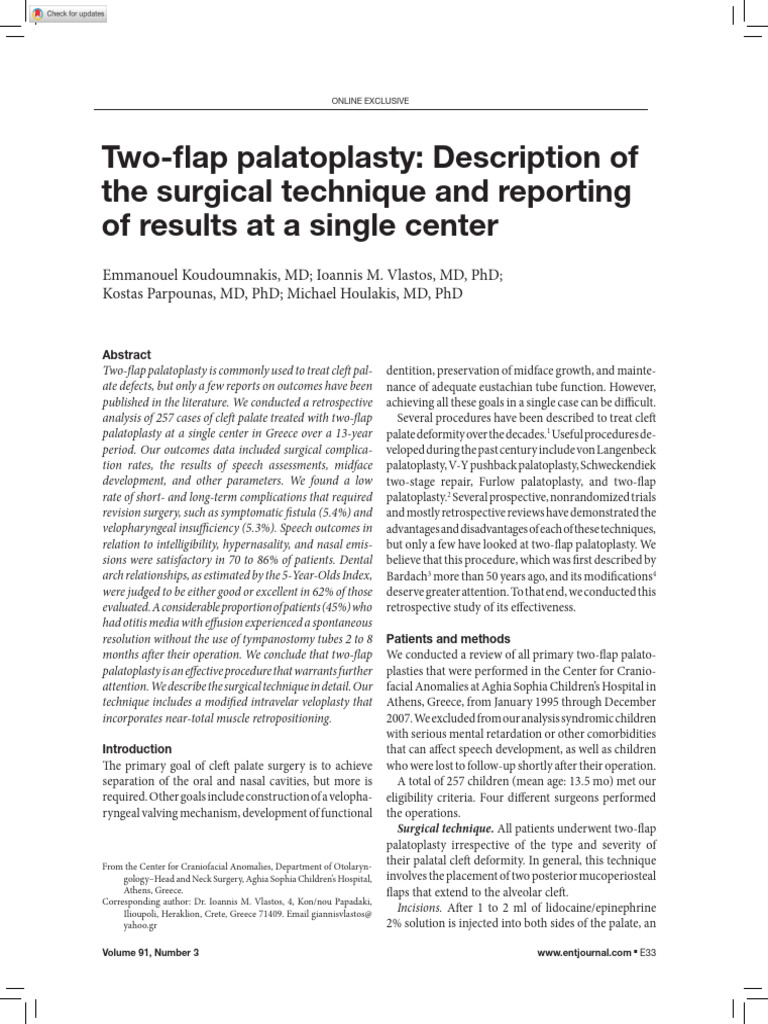 Two-Flap Palatoplasty Technique Overview | PDF | Medical Specialties ...