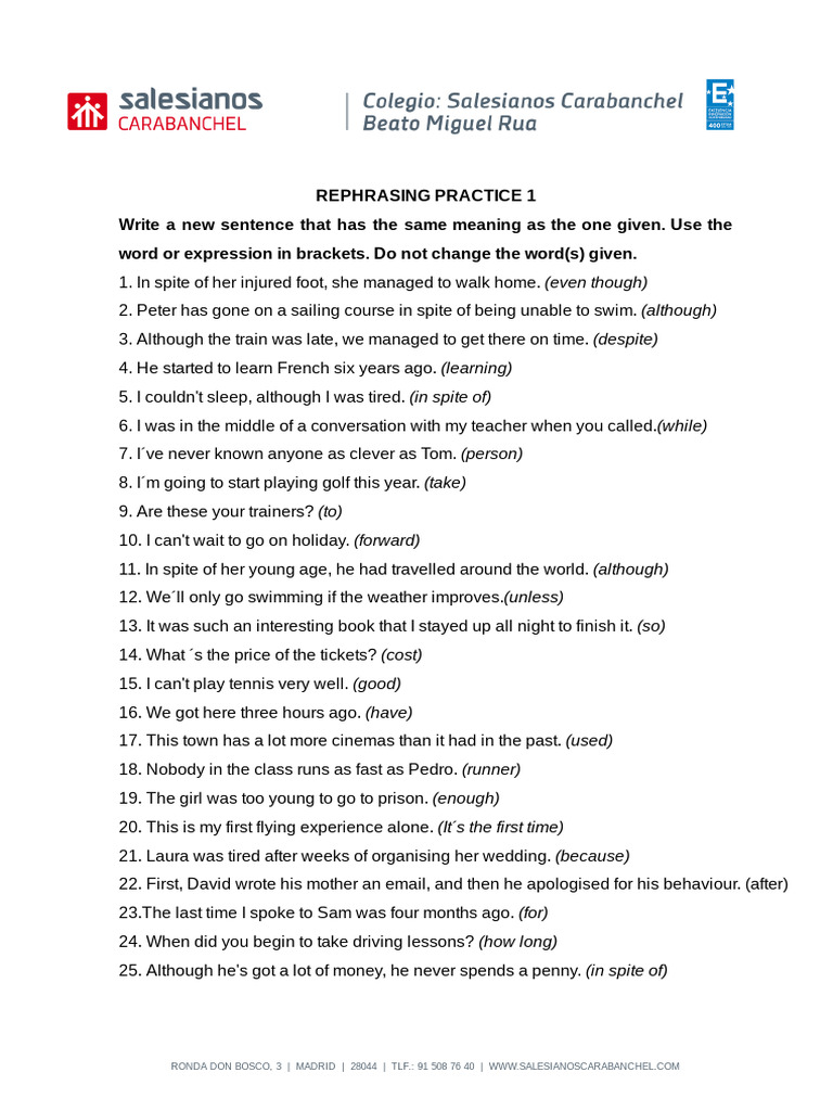 2ºbach Rephrasing Practice1 | PDF