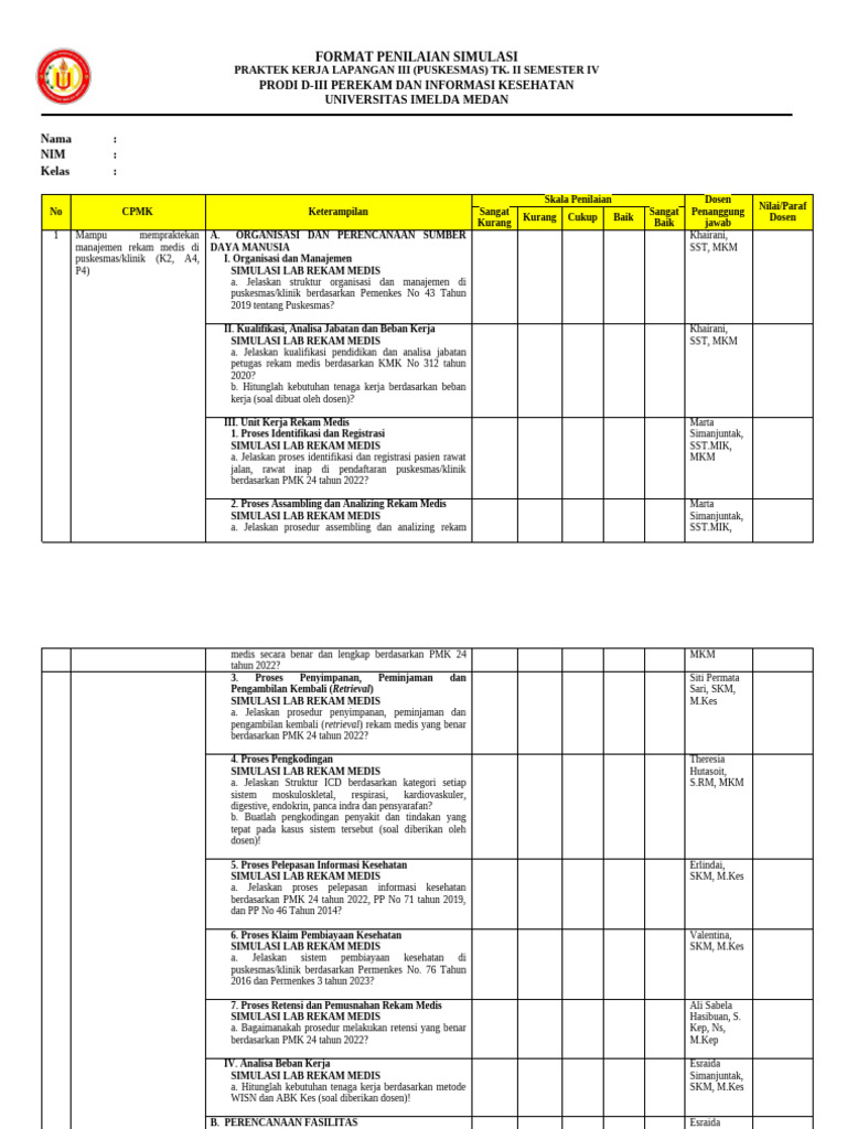 Penilaian Simulasi Rekam Medis Puskesmas | PDF