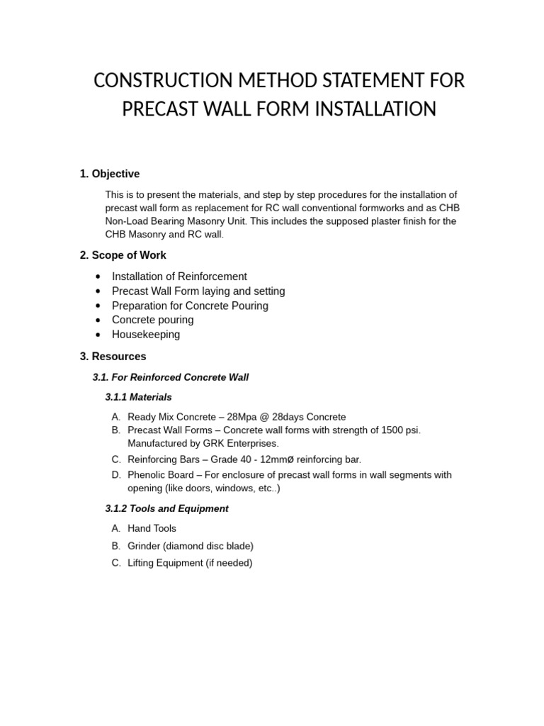 Precast Wall Form Construction Methodology | PDF | Concrete | Precast ...