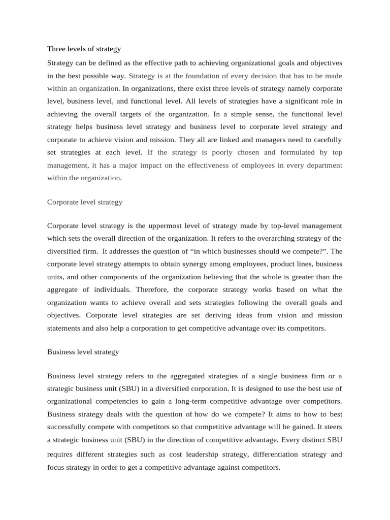 Three Levels of Strategy | PDF | Competitive Advantage | Strategic ...