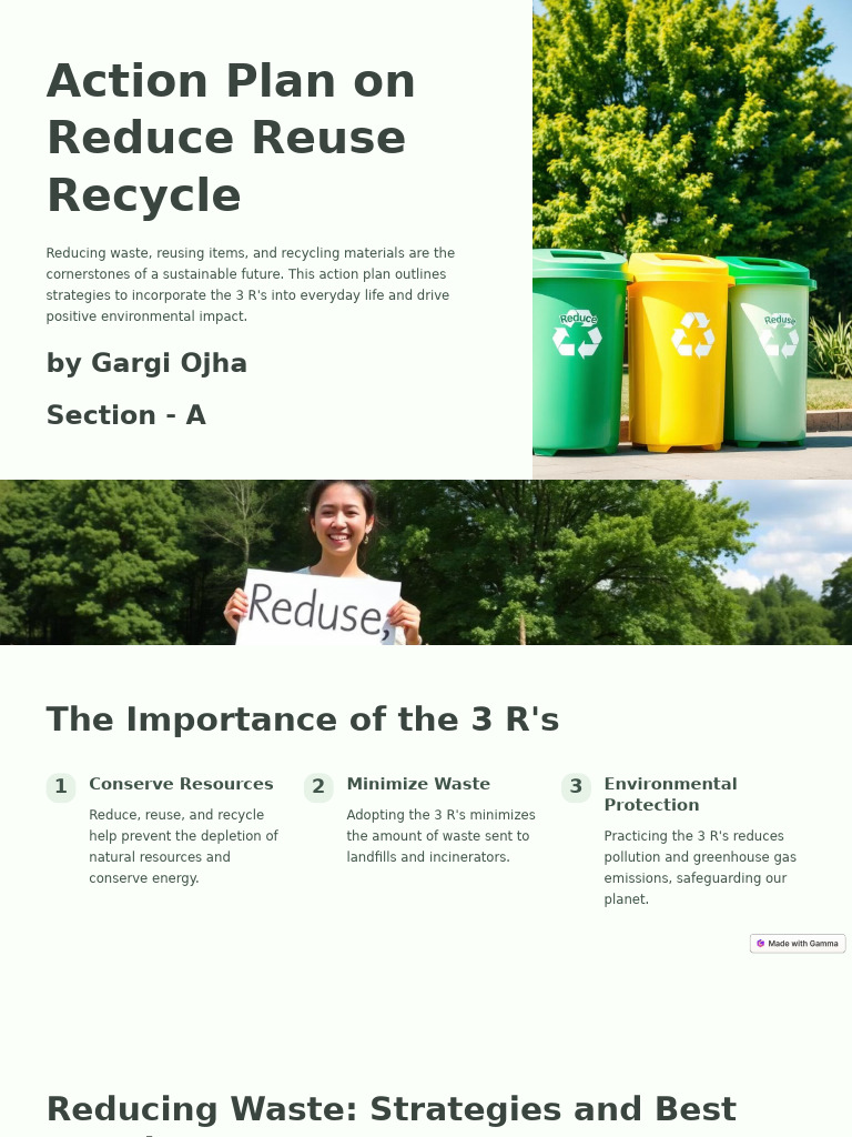 Action Plan On Reduce Reuse Recycle | PDF | Recycling | Waste