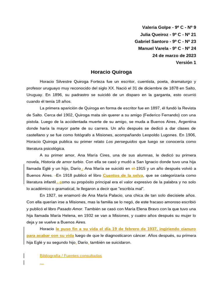 Vida y Obra de Horacio Quiroga | PDF