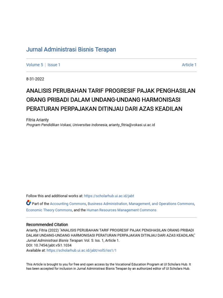 Analisis Perubahan Tarif Progresif Pajak Penghasilan Orang Pribad | PDF