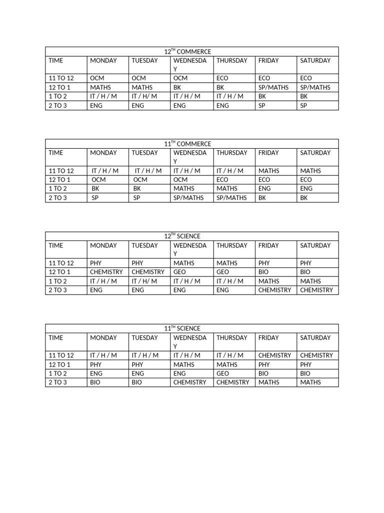 GNHS CLG Time Table 2024 | PDF