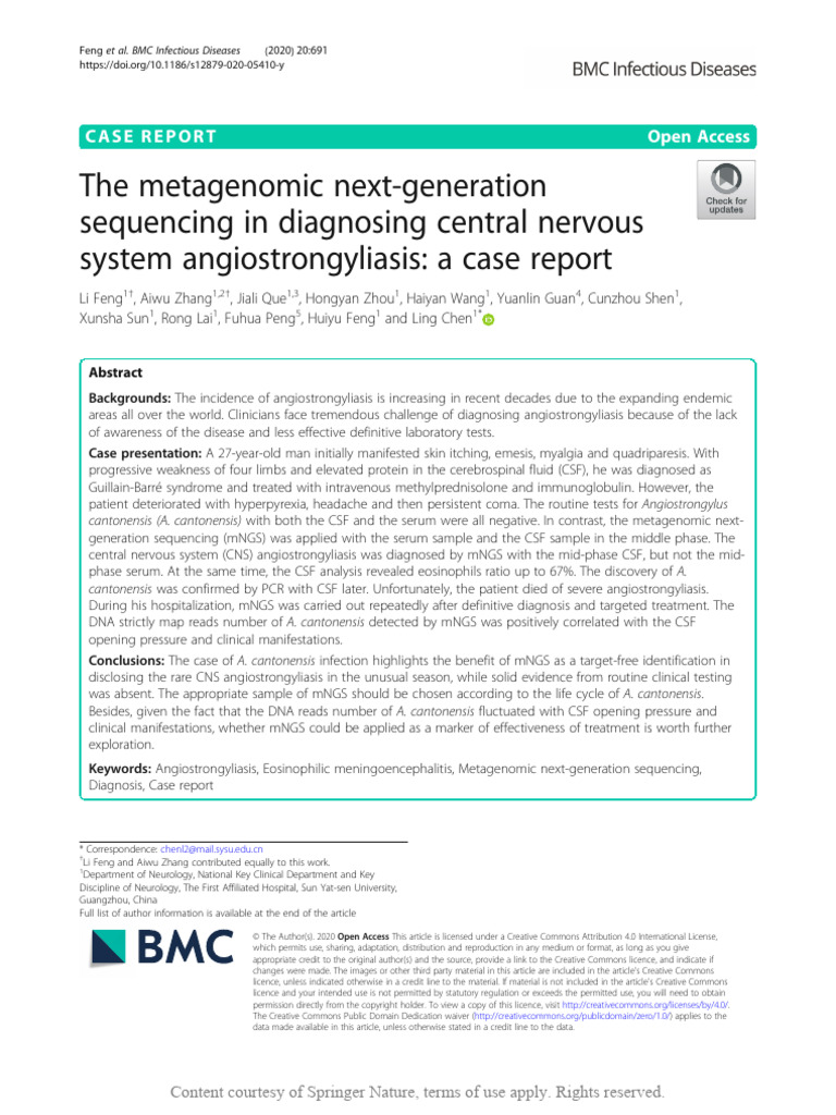 The Metagenomic Next-Generation Sequencing in Diag | PDF | Infection | Meningitis