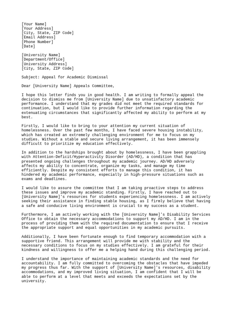 Academic Dismissal Letter Template | PDF