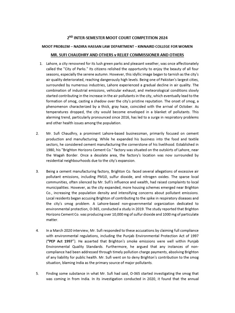 Moot Problem-2nd Inter-Semester Moot 2024 | PDF | Smog | Air Pollution