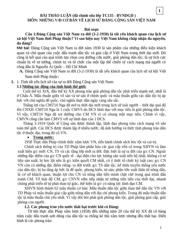 de Cuong Thi Mon Lich Su Dang | PDF