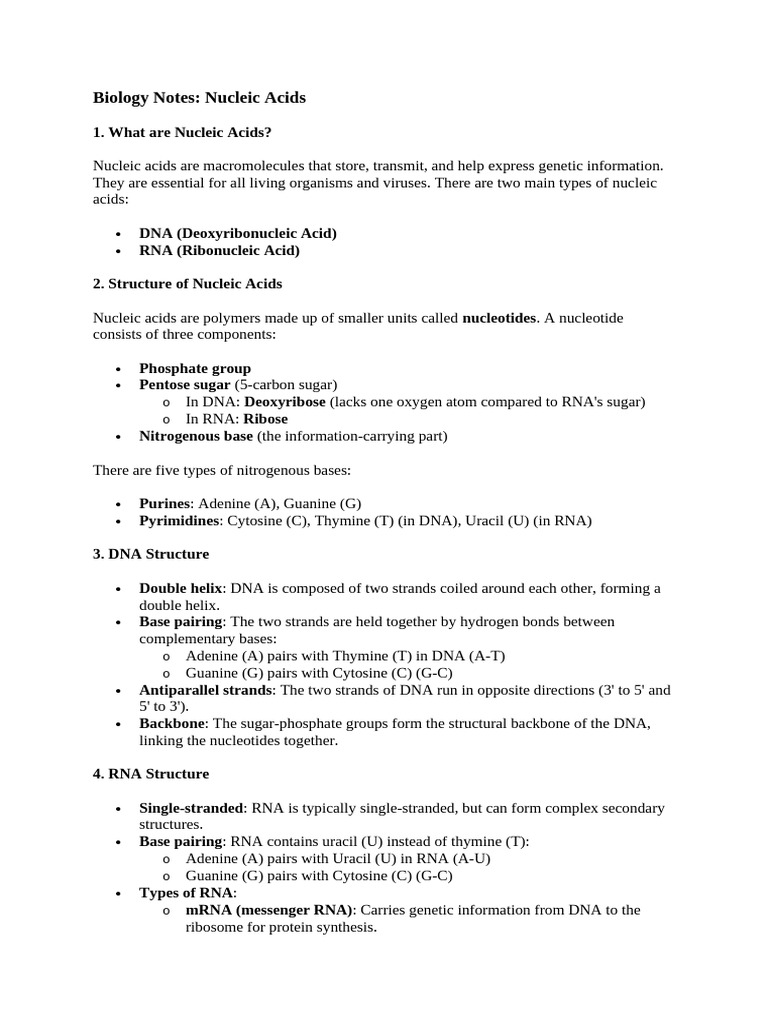 Nucleic Acids: DNA & RNA Overview | PDF | Rna | Dna