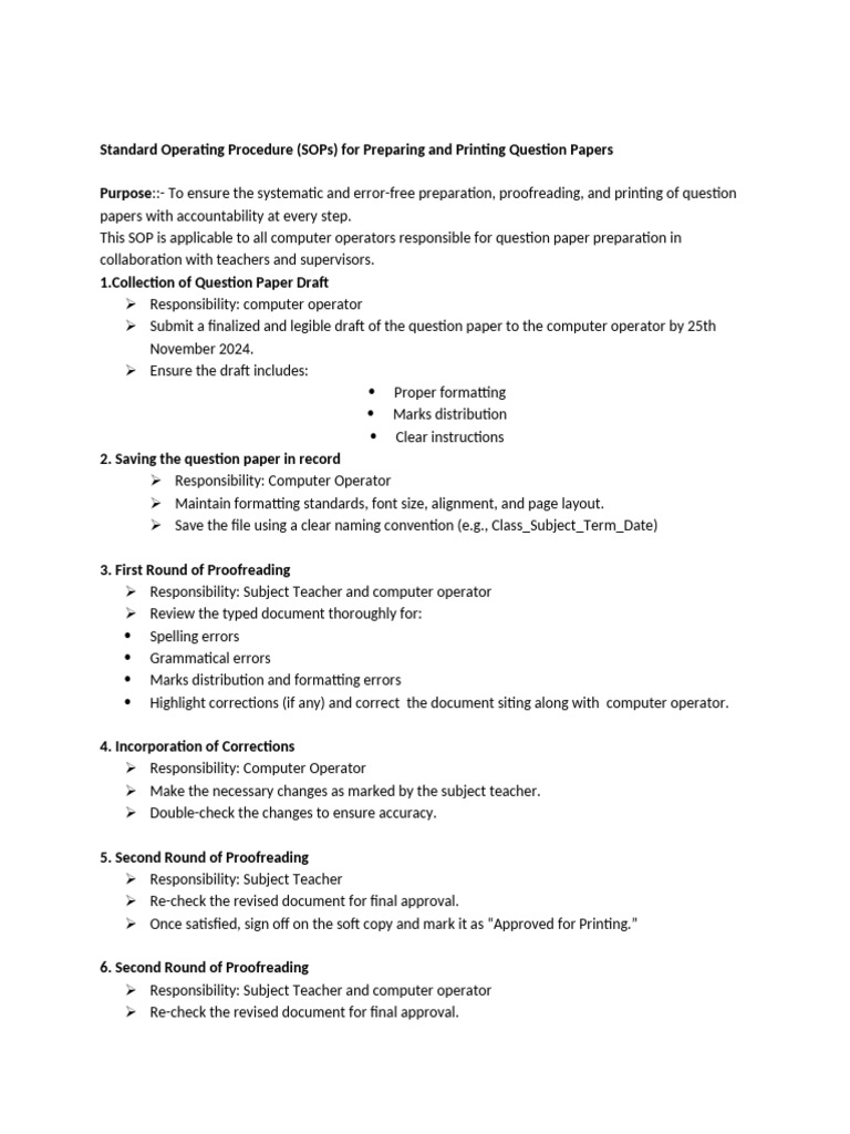 SOPs For Printing Papers | PDF | Proofreading | Writing