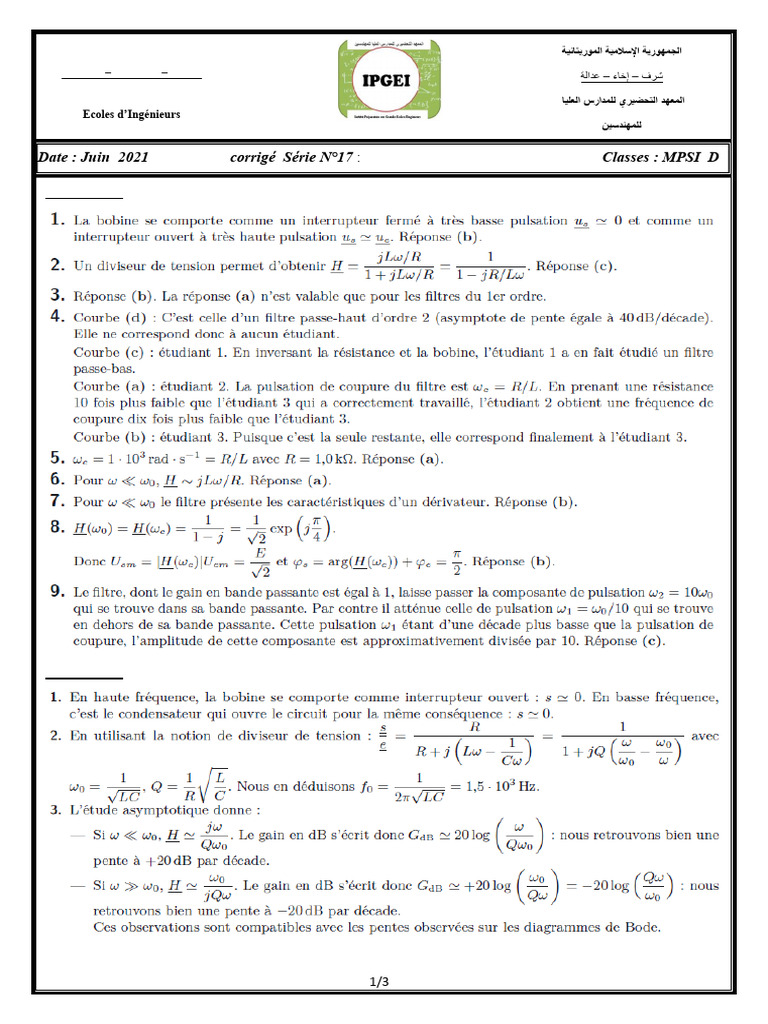 Corrigé Série 17 - Filtrage Linéaire | PDF