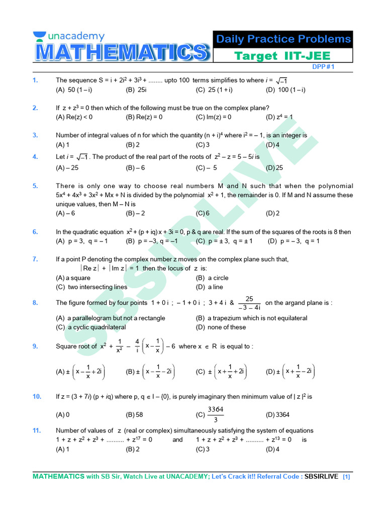 Dpp-1to6 ComplexNumber | PDF | Complex Number | Circle
