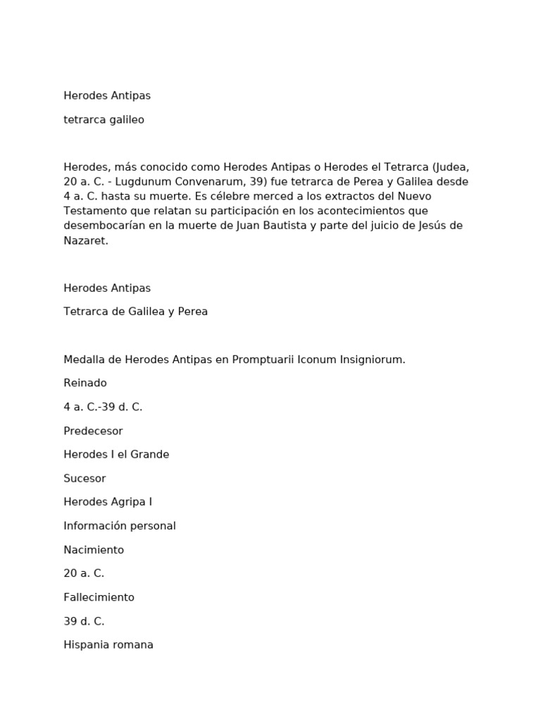 Biografía de Herodes Antipas | PDF | Herodes Antipas | Los antiguos romanos