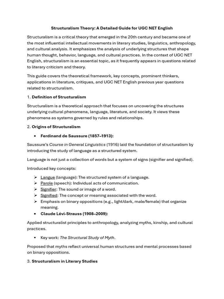 Structuralism Theory A Detailed Guide For UGC NET English | PDF ...