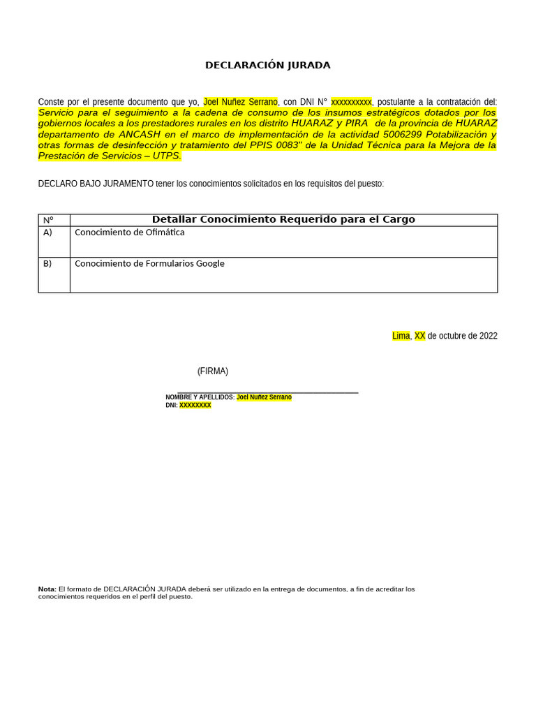 Declaración Jurada de Conocimientos | PDF