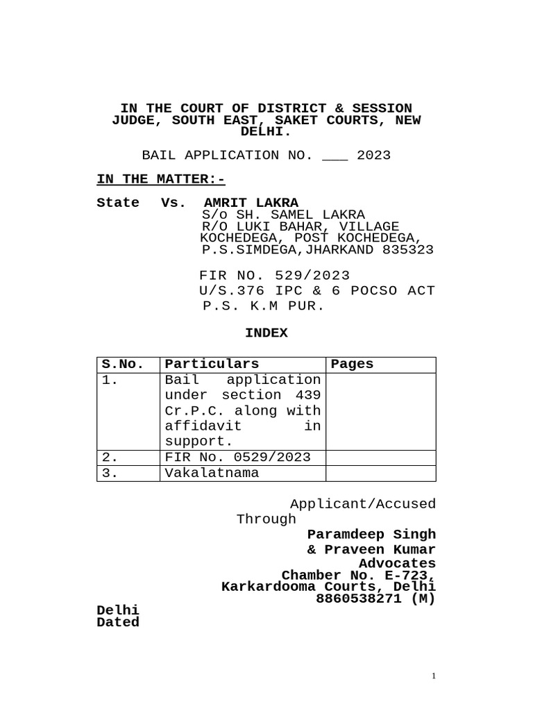 376 - 439 PARAMDEEP SINGH Bail Application | PDF | Bail | Affidavit