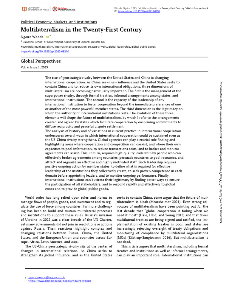 Multilateralism in The Twenty First Century | PDF | Multilateralism | United Nations