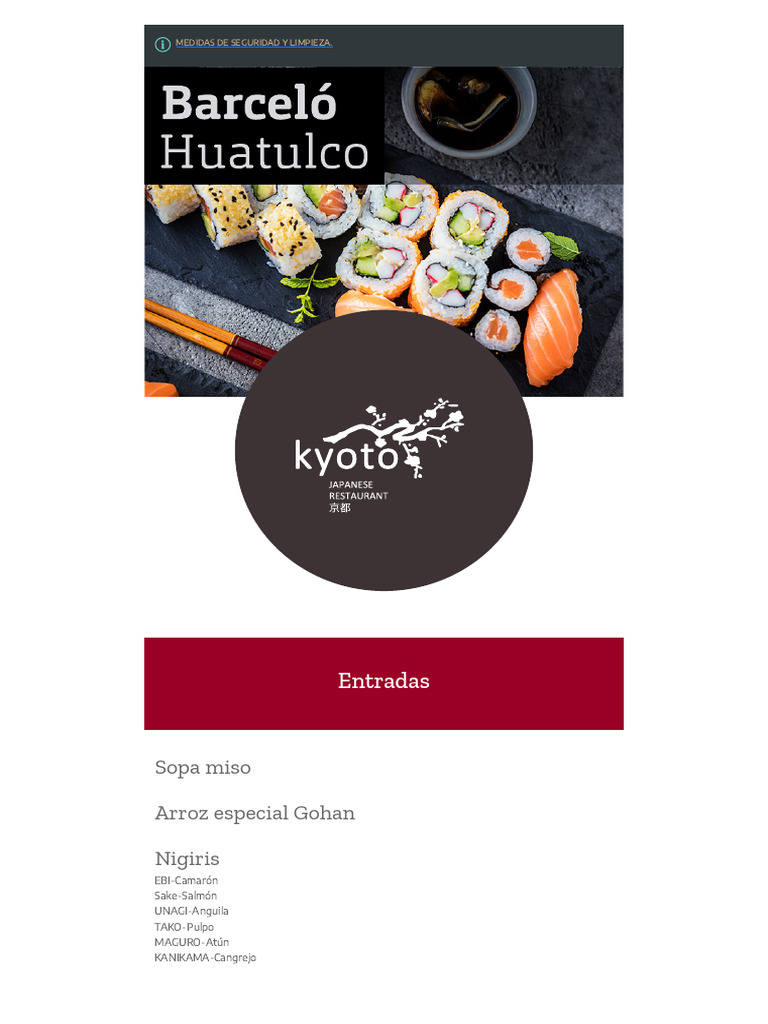 Menú de Sushi y Sashimi en Kyoto | PDF