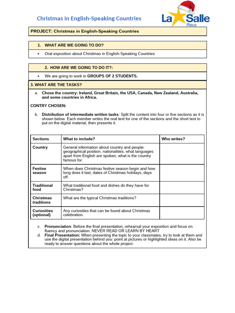 Christmas in English-Speaking Countries PROJECT | PDF | English ...