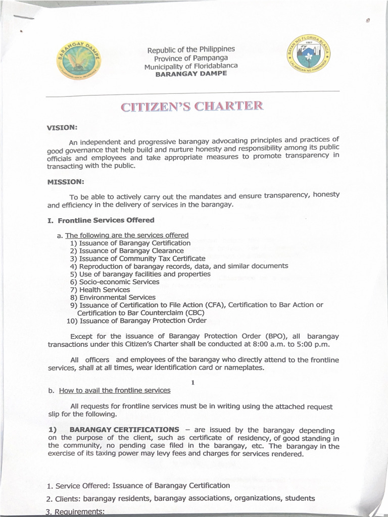 Dampe Citizen's Charter | PDF