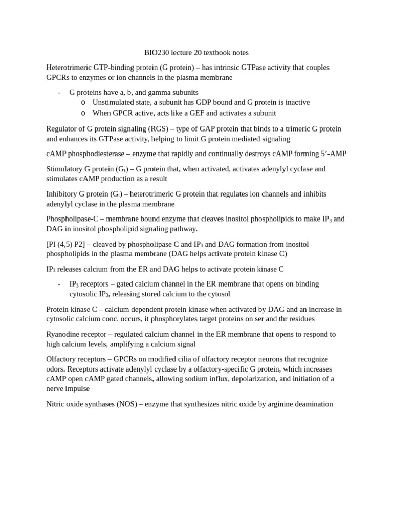 BIO230 Lecture 20 Textbook Notes | PDF