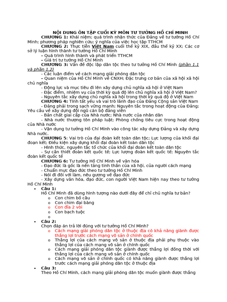 ND ÔN TẬP CUỐI KỲ TTHCM (2024) CÓ TRẮC NGHIỆM | PDF