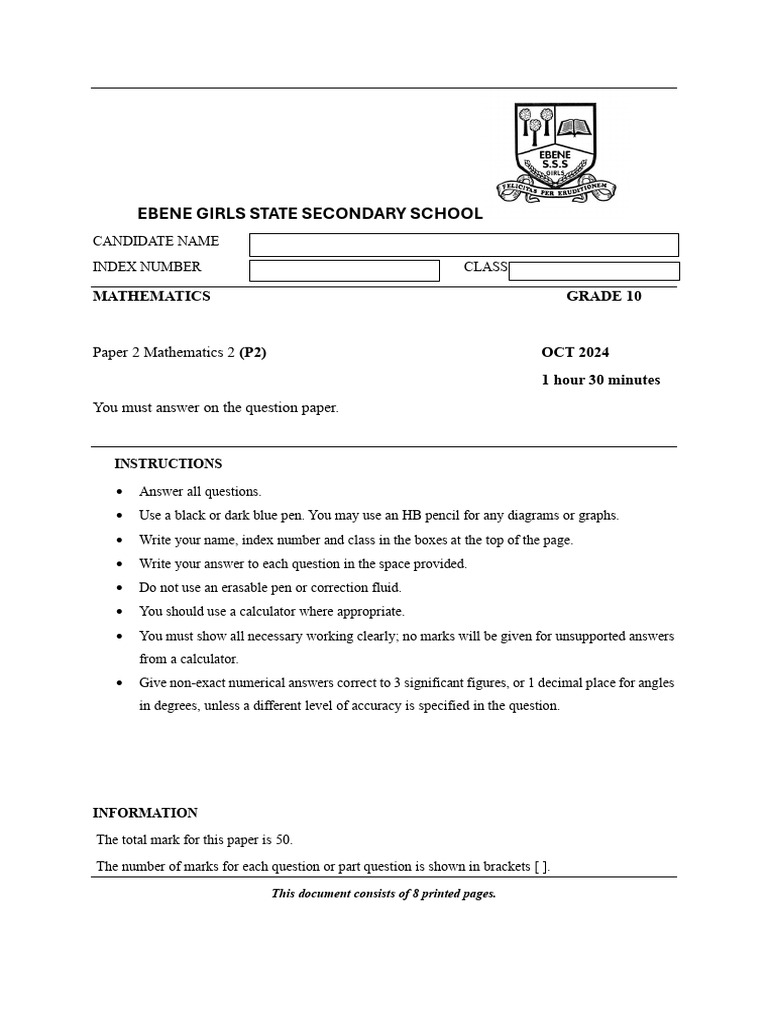 Grade 10 Mathematics Exam Paper 2024 | PDF | Interest | Mathematics