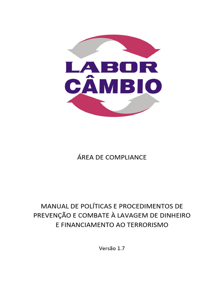 Manual PLD LABOR CAMBIO V1.7 - 20jan2020 | PDF | Lavagem de dinheiro | Dinheiro