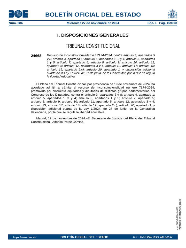 Disposición 24668 Del BOE Núm. 286 de 2024 | PDF | Gobierno | Justicia