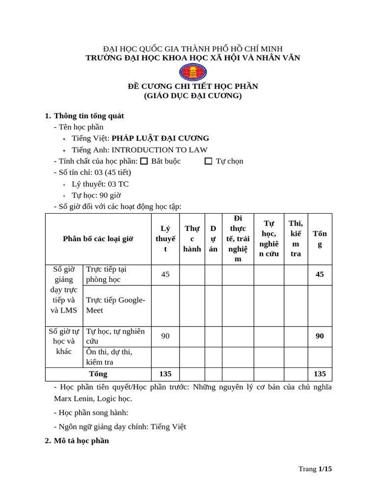 Pháp luật đại cương USSH 2024 | PDF