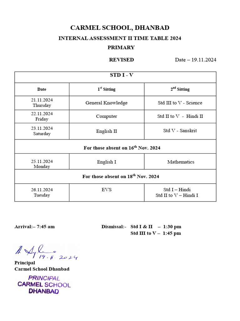 STD I V XI XII IA II REVISED TIME TABLE | PDF