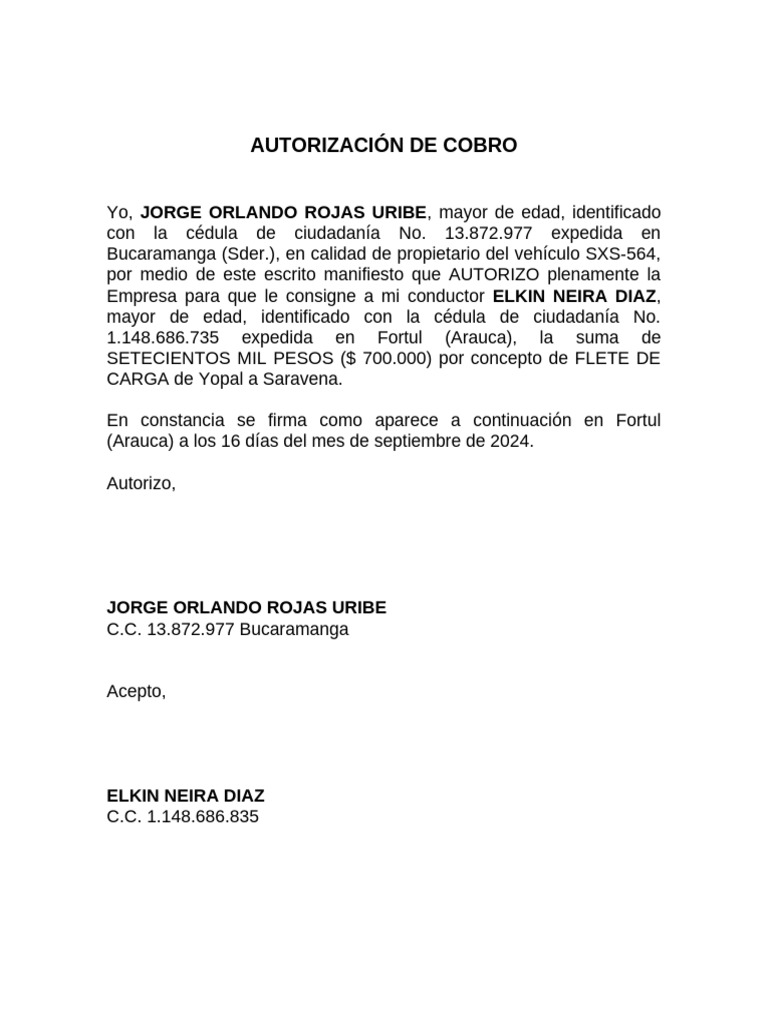 Autorización de Cobro | PDF