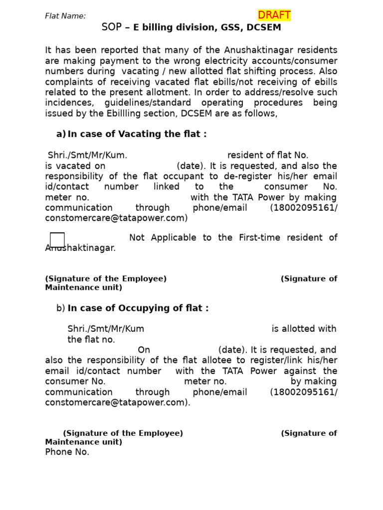 Draft SOP Ebill | PDF