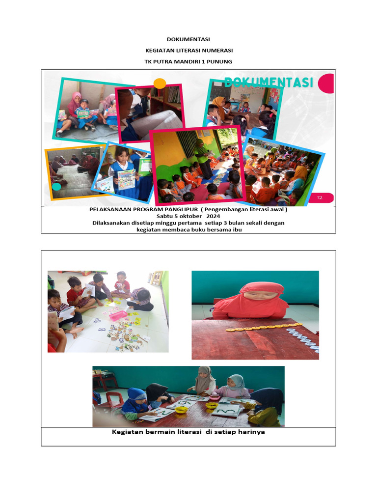 LAPORAN Literasi TK Putra Mandiri 1 | PDF