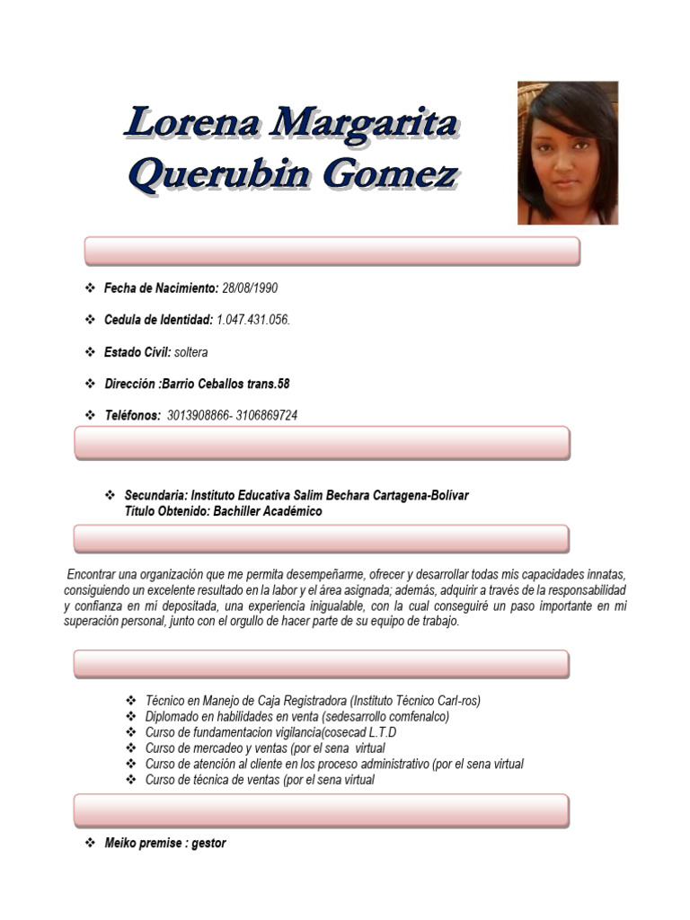 CURRICULUM Lorena (Lorena Margarita Querubin Gomez) (Lorena Margarita Querubin Gomez) (Lorena ...