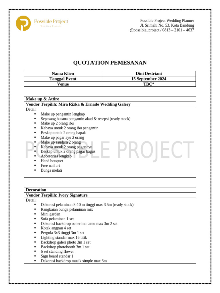 Draft Quotation Anita Wilatika Copy 2 | PDF