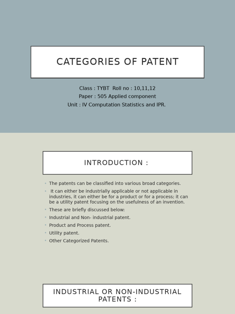 TYBT 10 11 12 Categories of Patent Paper 505 Unit IV | PDF | Patent ...