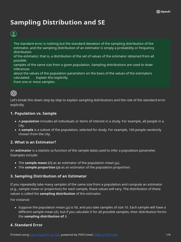 Sampling Distribution and SE | PDF | Ordinary Least Squares | Errors And Residuals